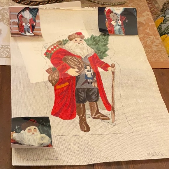Art | Gorgeous Hand Painted Needlepoint Colonial Santa Designer Joan ...